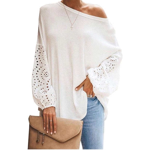 Sweaters | Long Puffy Sleeve Slash Neck Sweatshirt Top | Poshmark